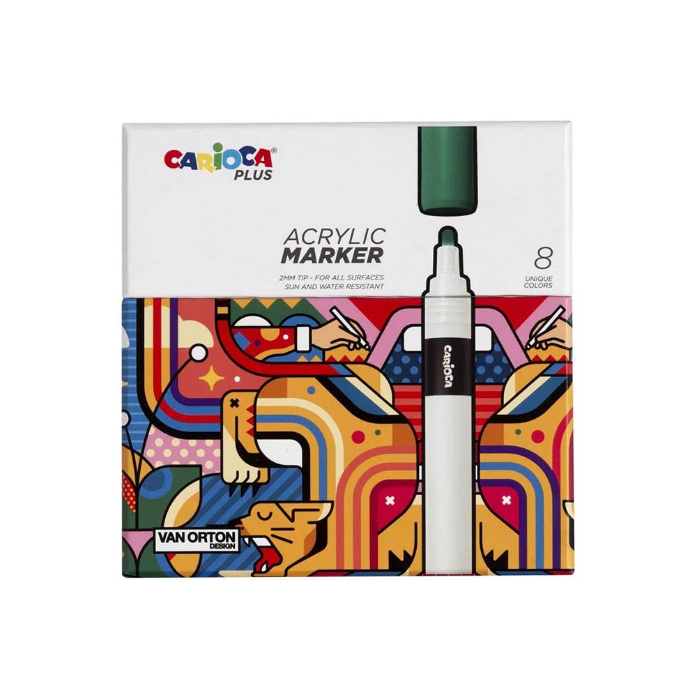 Carioca - PLUS - Acrylic marker 8stk. ass. i hård boks